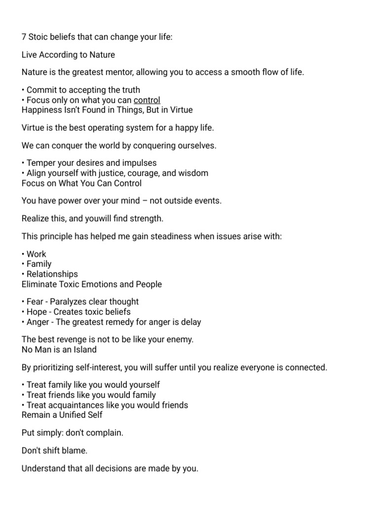 7 Beliefs of Stoicism | PDF