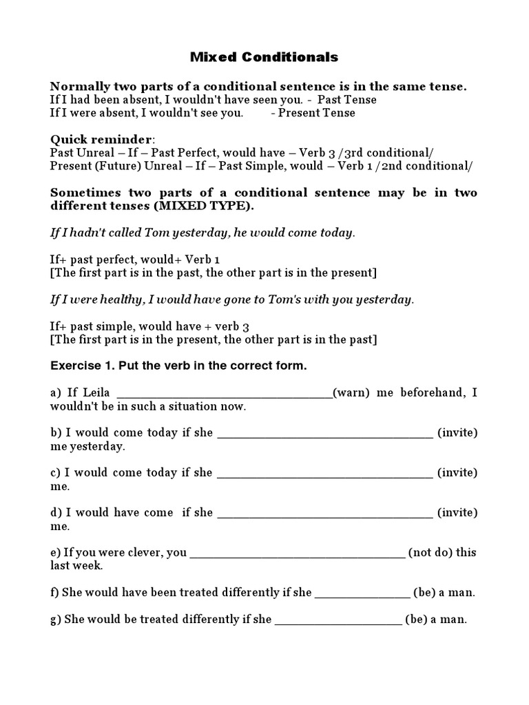 Understanding Mixed Conditionals in English | PDF | Grammatical Tense | Perfect (Grammar)