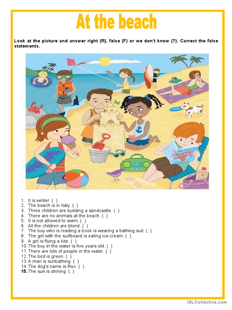 Beach Picture Description Activity | PDF
