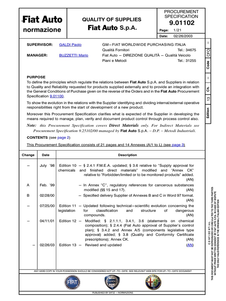 Normazione 9.01102: Quality of Supplies | PDF | Specification (Technical Standard) | Reliability ...