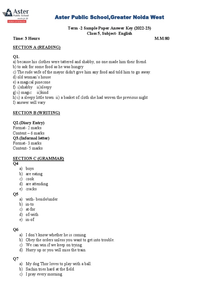 Term 2 Sample Paper Answer Key (22-23) PDF | PDF