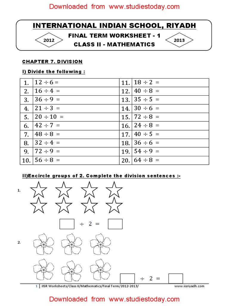 CBSE Class 2 Maths Practice Worksheets (138) - Division PDF | PDF