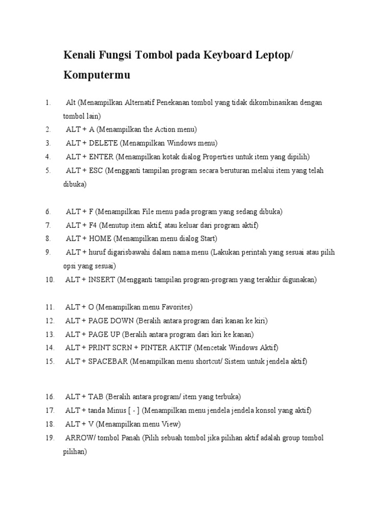 Panduan Tombol Keyboard Komputer | PDF