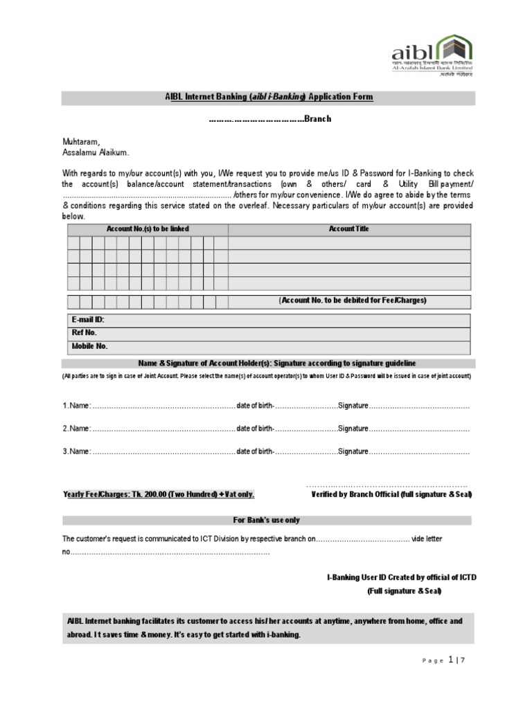 AIBL Internet Banking Application Form | PDF | Credit Card | Banks