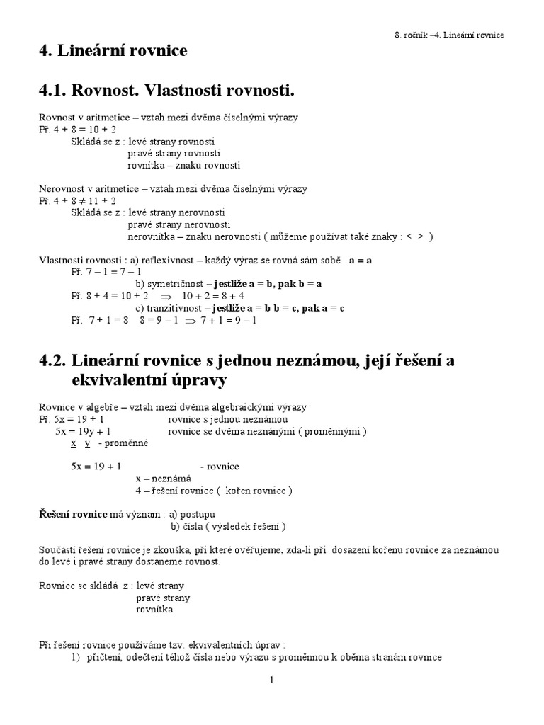 4 Linearni Rovnice | PDF