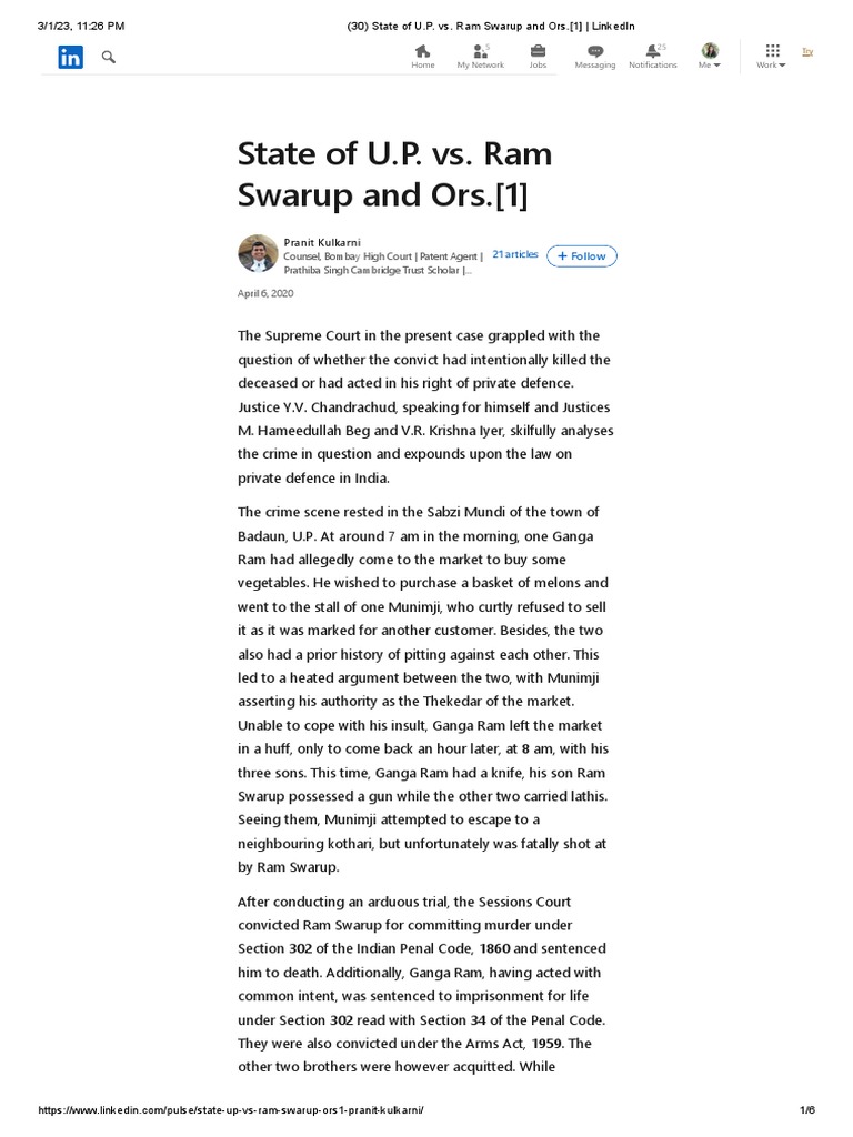 State of U.P. vs. Ram Swarup and Ors. (1) - LinkedIn | PDF | Mens Rea ...