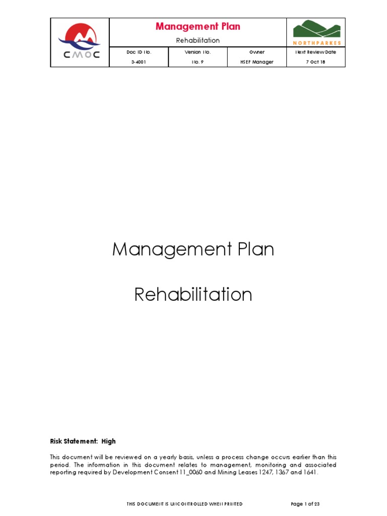 Rehabilitation Management Plan | PDF | Soil | Weed