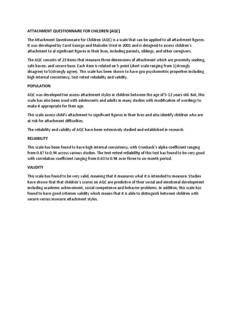 Attachment Questionnaire For Children | PDF
