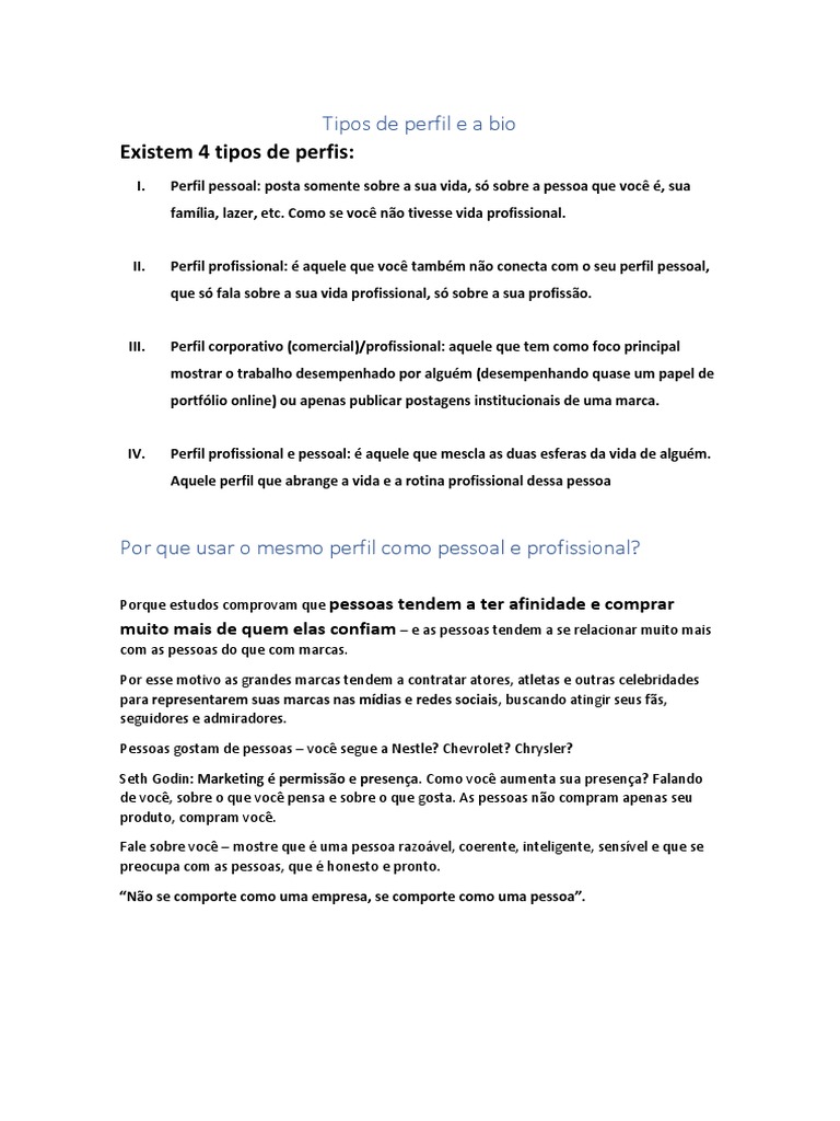 Tipos de Perfis e Bios Eficazes | PDF | Marketing | Business