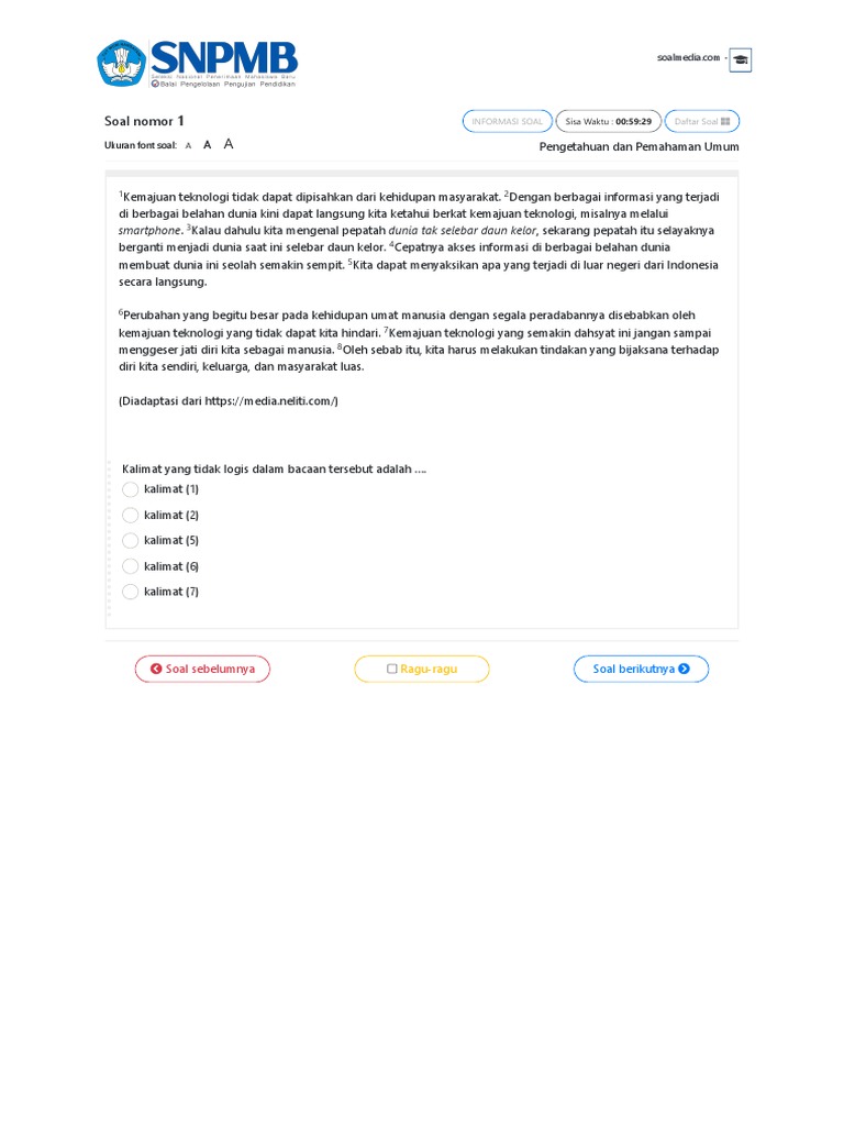 Contoh Soal UTBK SNBT 2023 TPS Pengetahuan Dan Pemahaman Umum (RESMI) | PDF