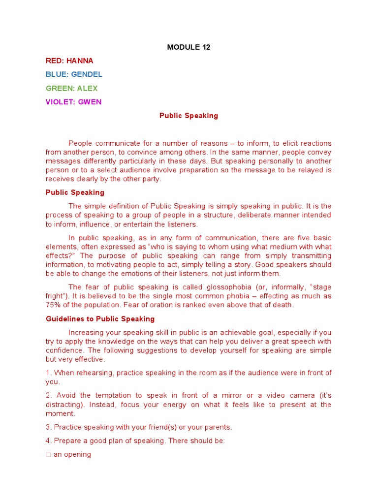 Essential Public Speaking Guidelines | PDF | Gesture | Public Speaking