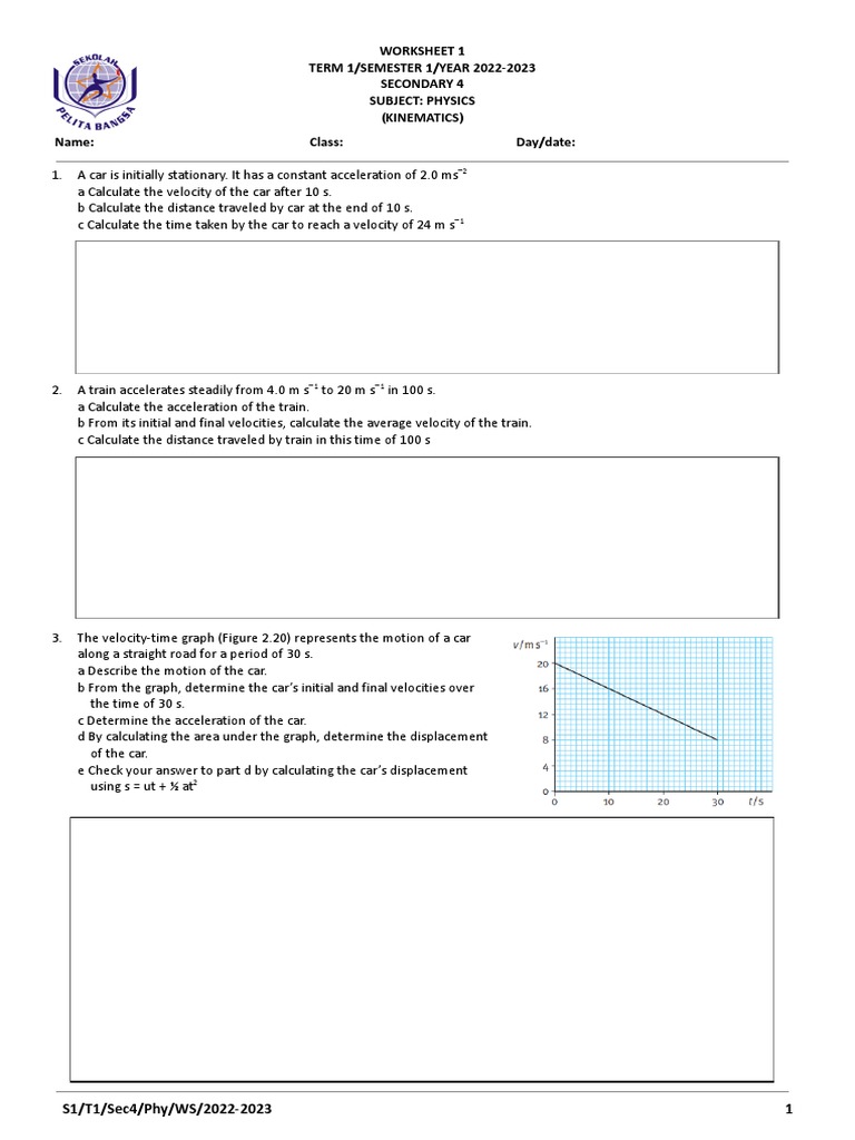 Worksheet 1 - Graph of Motion | PDF | Velocity | Acceleration