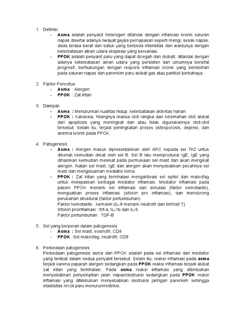 Perbedaan Asma dan PPOK | PDF