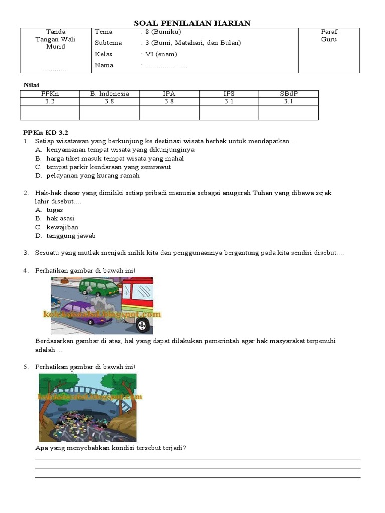 Soal Penilaian Harian Kelas 6 Tema 8 Subtema 3 | PDF | Perjalanan