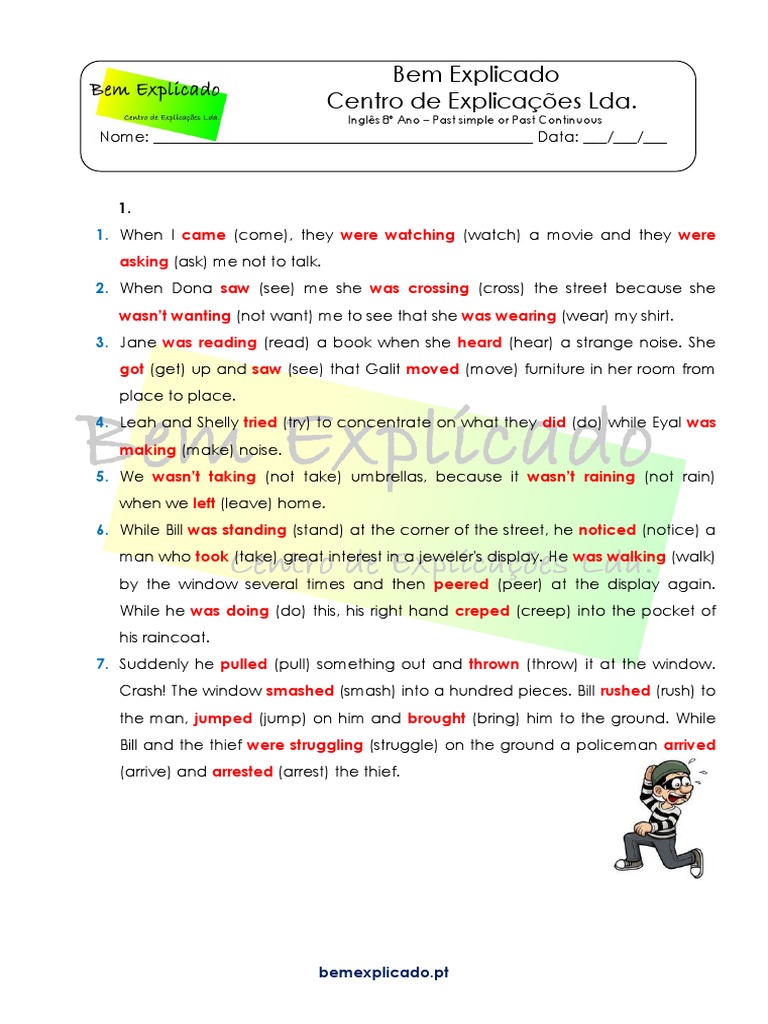 1.5 - Ficha de Trabalho - Past Simple or Past Continuous (1) - Soluções ... 1.5 - Ficha de Trabalho - Past Simple or Past Continuous (1) - Soluções ...