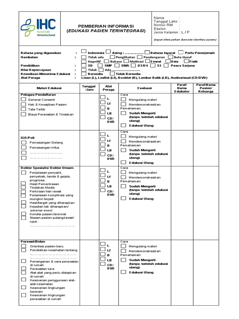 Form PEMBERIAN INFORMASI Dan TERINTEGRASI 2 Hal | PDF