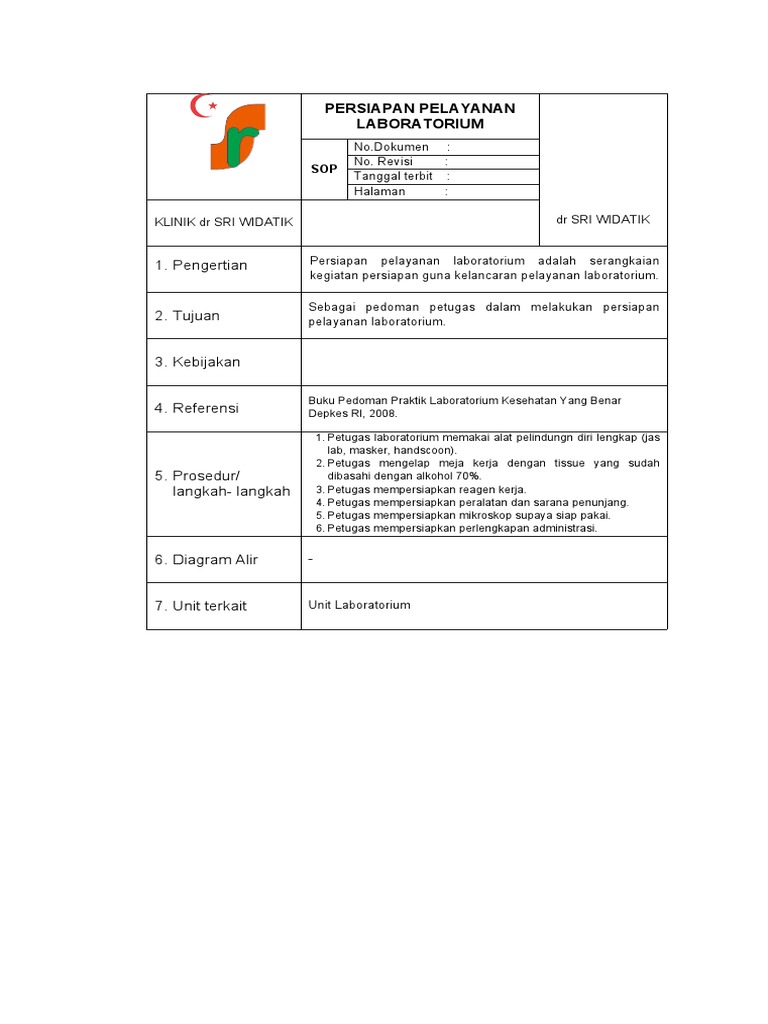 SOP Persiapan Pelayanan Laboratorium | PDF | Kesehatan Holistik