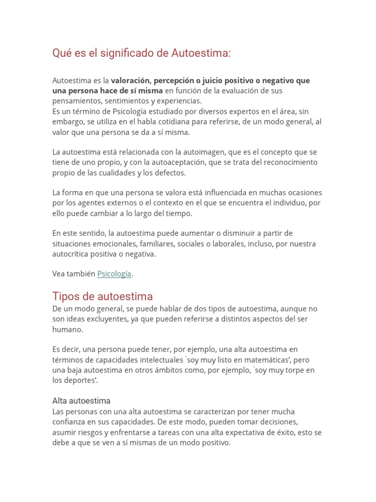 Qué Es El Significado de Autoestima | PDF | Autoestima | Sicología
