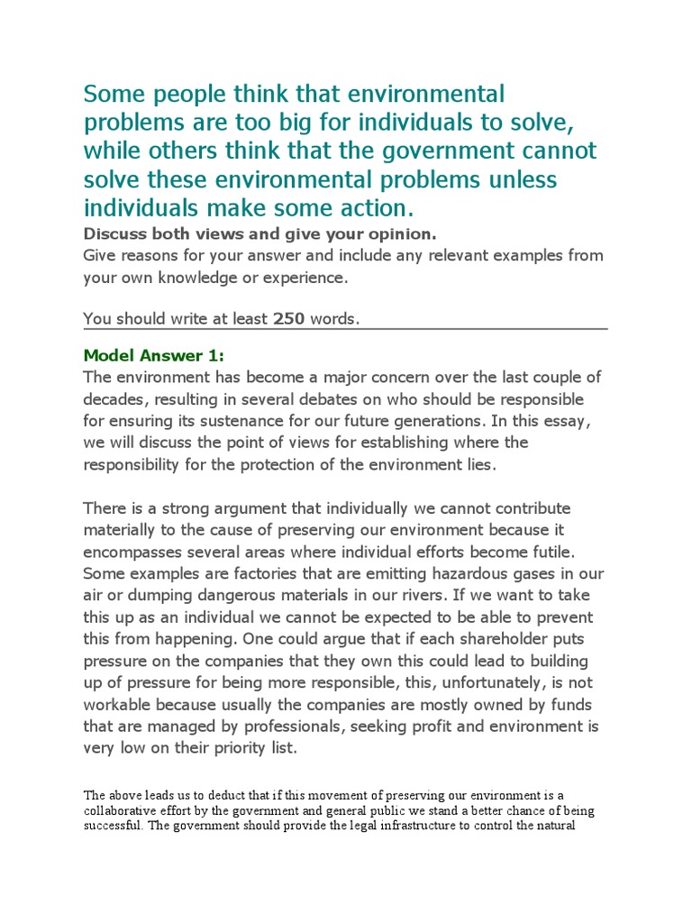 Some People Think That Environmental Problems Are Too Big For ...