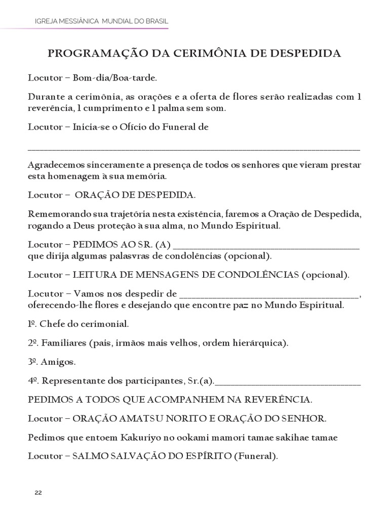 Manual Litúrgico - Funeral (Programação) PDF | PDF