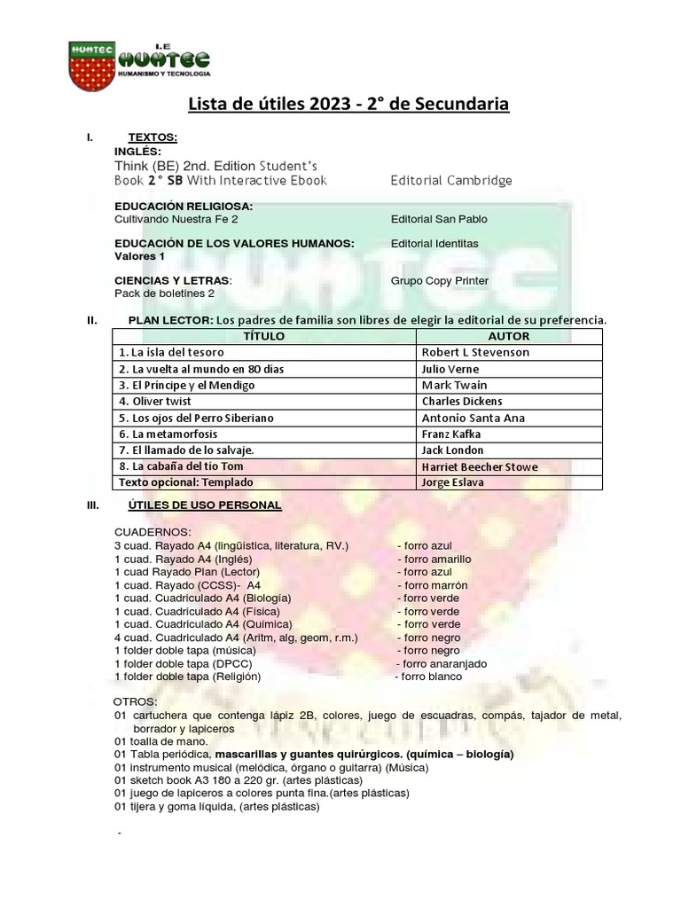 Segundo Secundaria 2023 | PDF