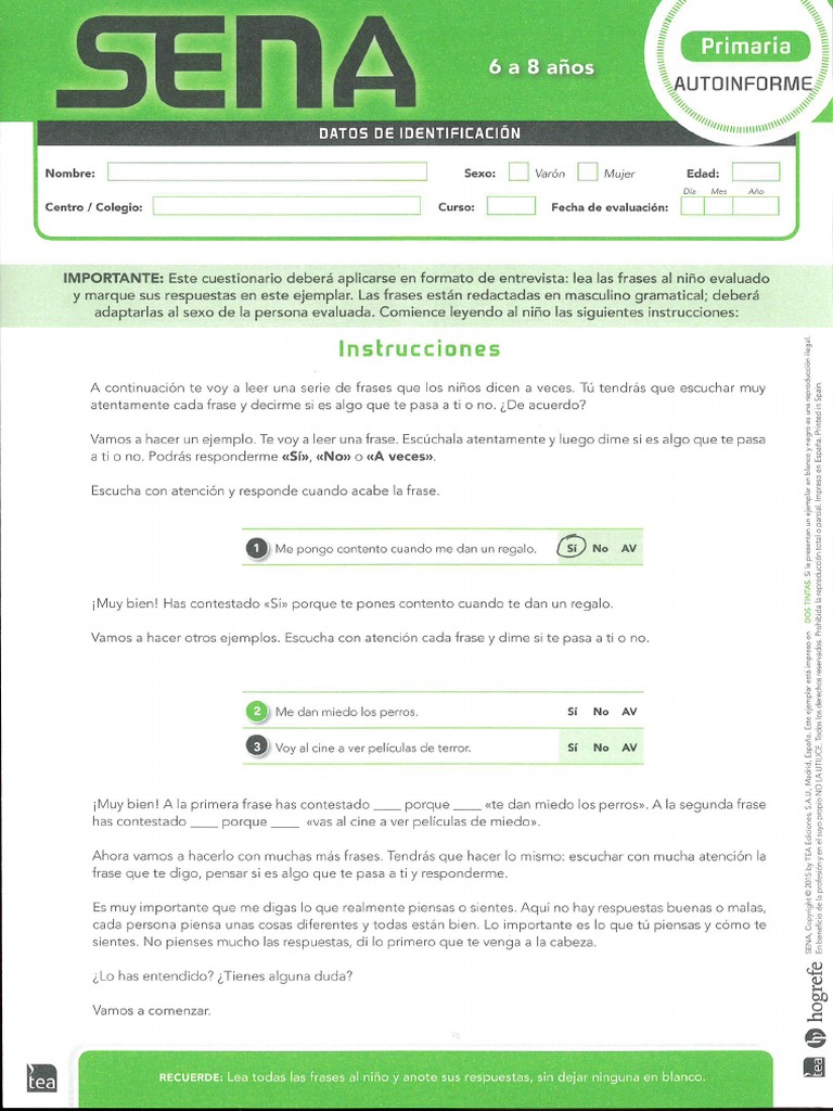 Autoinforme SENA 6-8 Años | PDF