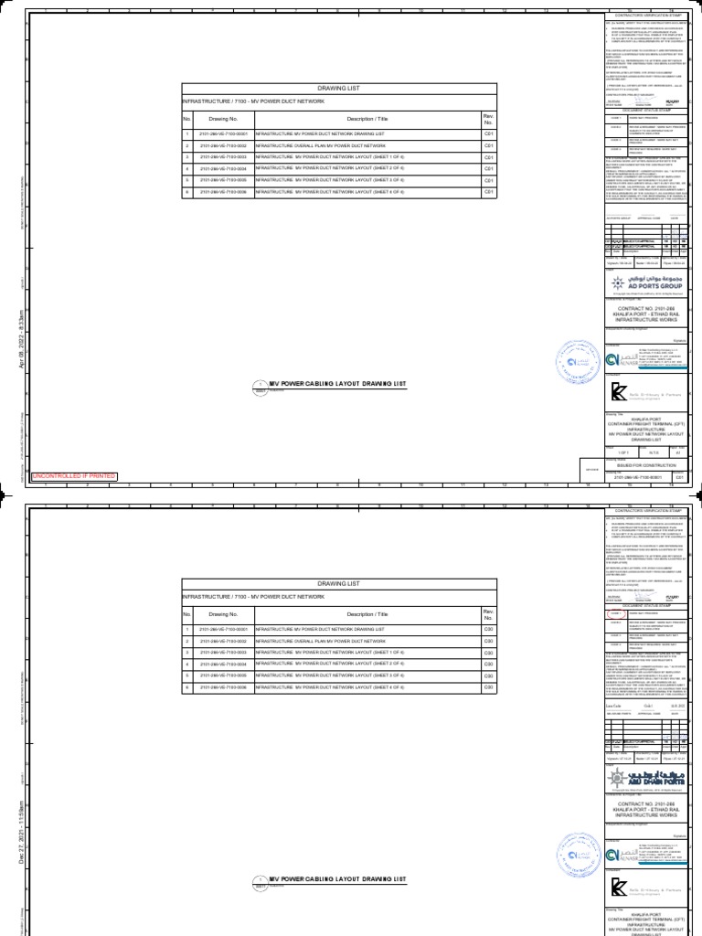 Drawing List: Infrastructure / 7100 - MV Power Duct Network Rev. No ...