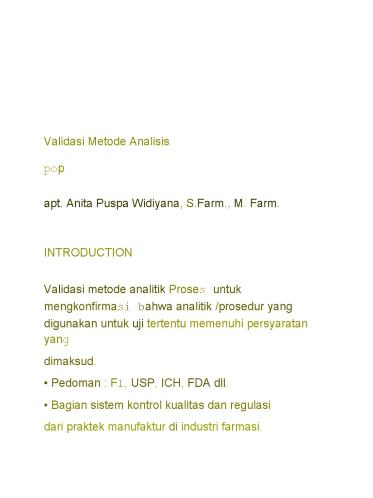 Validasi Metode Analisis | PDF
