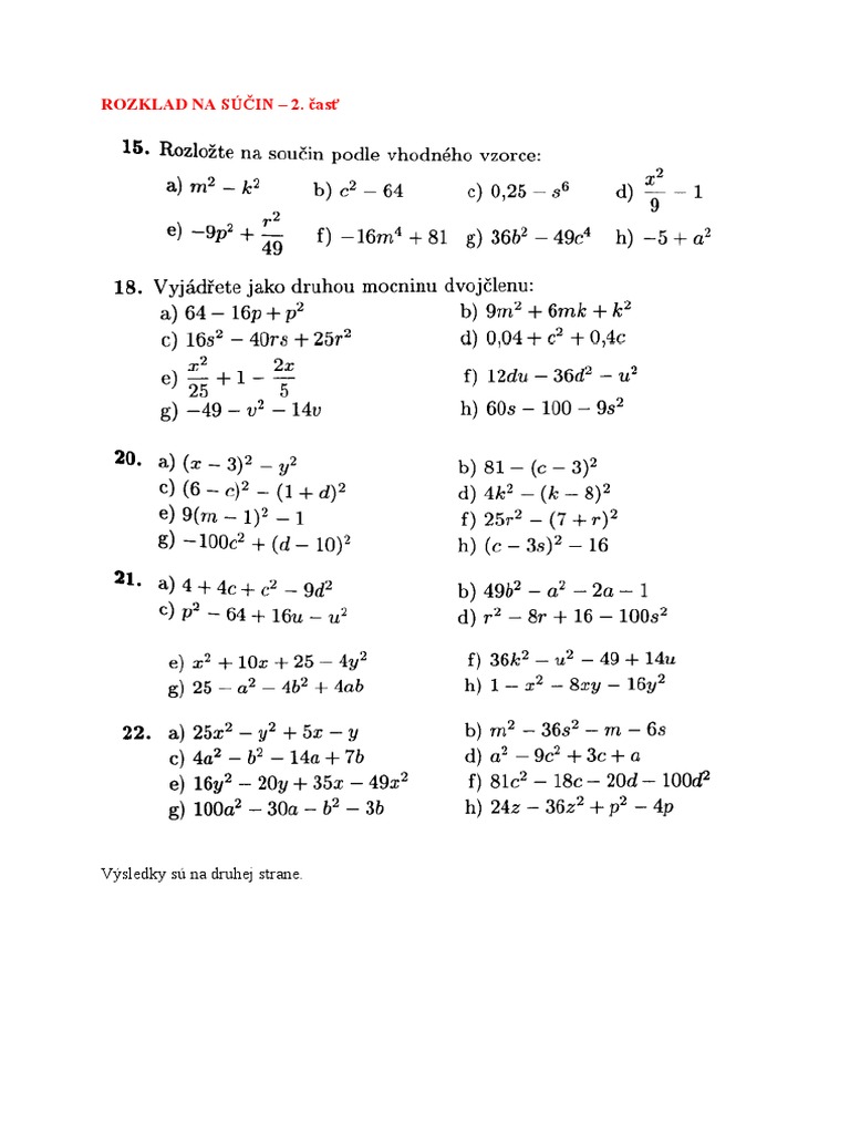 050 - 051 - Rozklad Na Súčin - Vzorce PDF | PDF