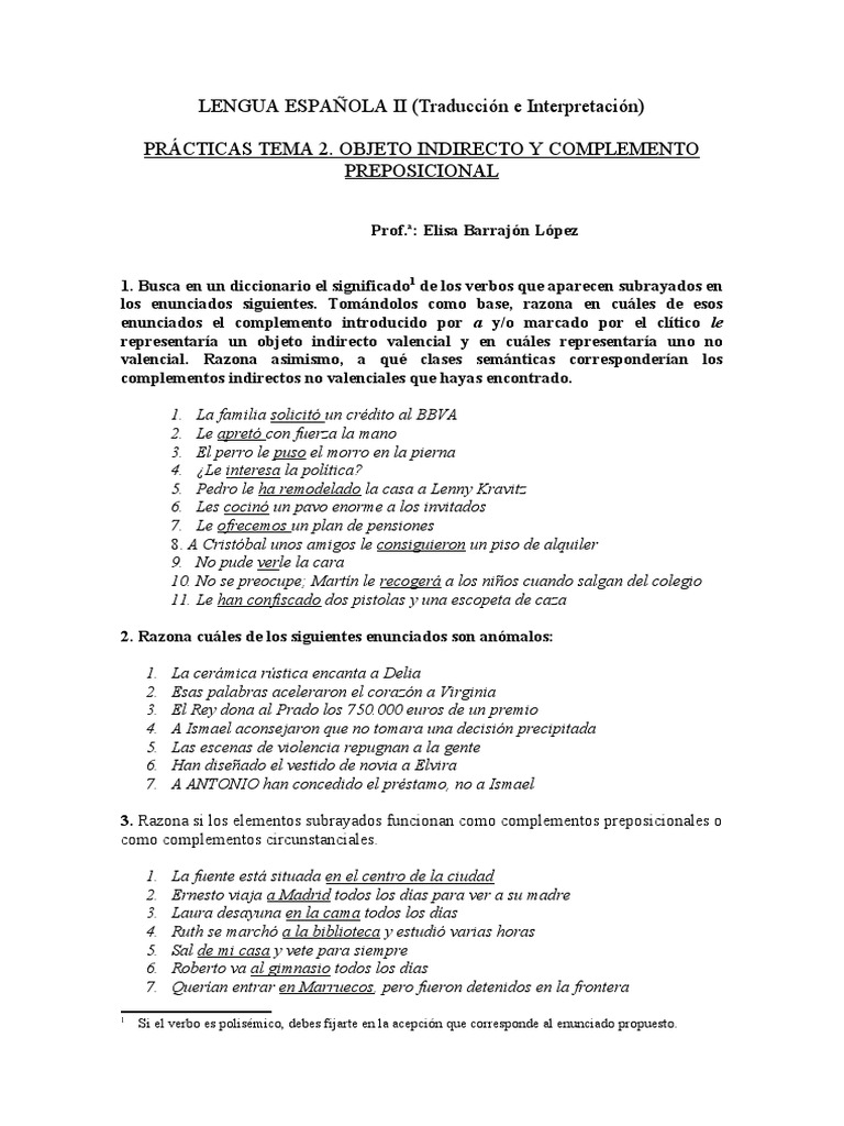 Practicas Objeto Indirecto y Complemento Preposicional | PDF