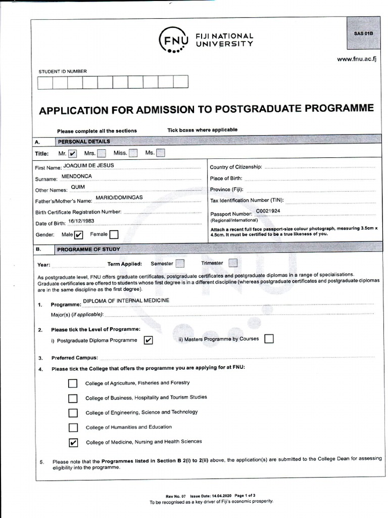FNU Application Scanned PDF | PDF