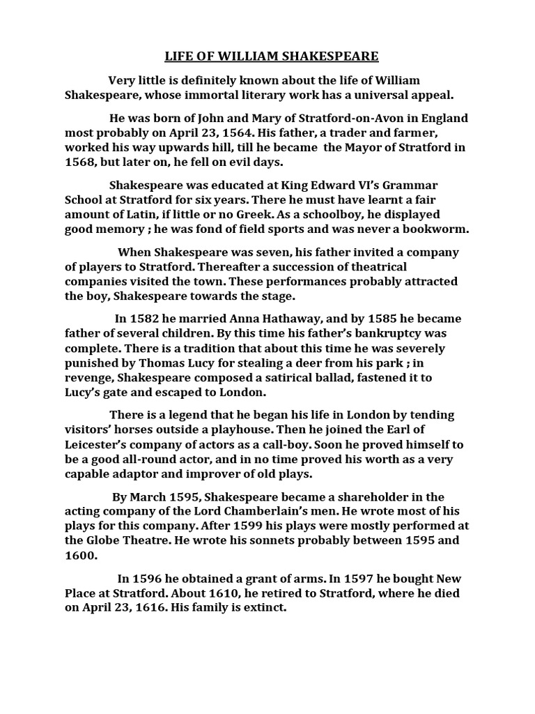 William Shakespeare: Life Overview | PDF