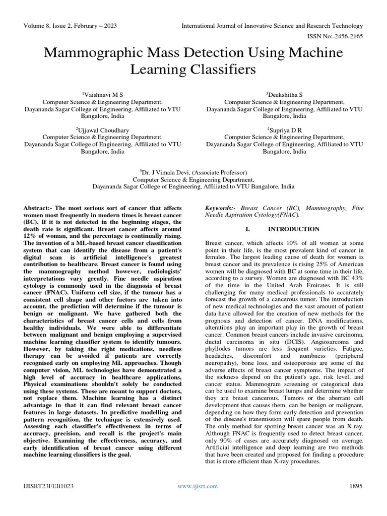 Mammographic Mass Detection Using Machine Learning Classifiers | PDF | Machine Learning ...