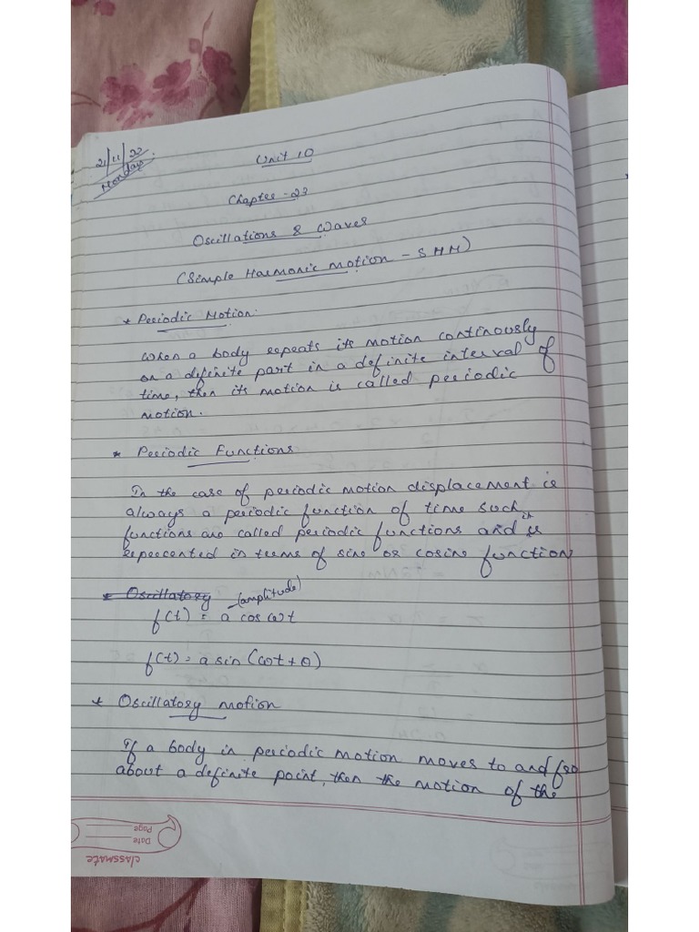 SHM, Waves PHYSICS CLASS 11 NOTES | PDF
