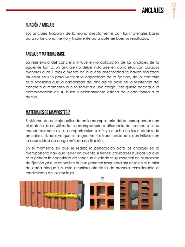 Trabajo Anclajes | PDF | Hormigón | Albañilería