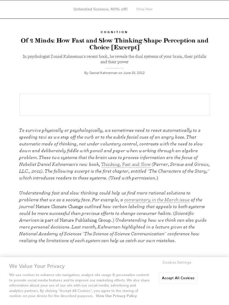 Of 2 Minds - How Fast and Slow Thinking Shape Perception and Choice (Excerpt) - Scientific ...