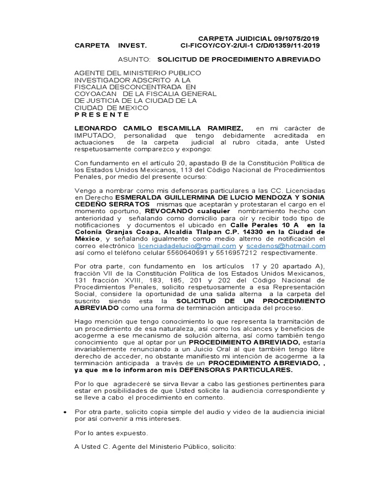 Solicitud de Proc Abrev. Erick Funeraria | PDF | Gobierno | Justicia