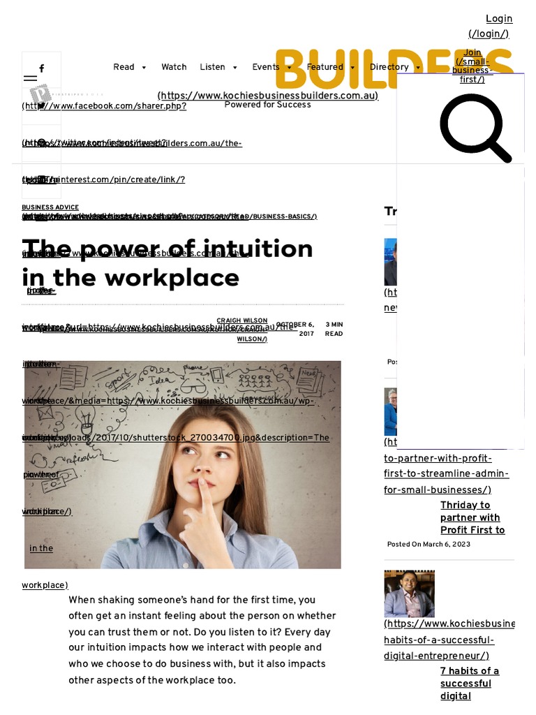 The Power Of Intuition In The Workplace Pdf Intuition Psychology