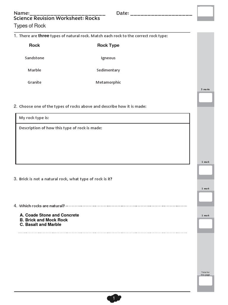 Rocks Revision Worksheet PDF | PDF | Rock (Geology) | Fossil