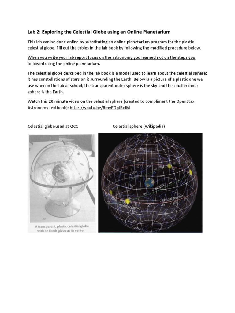Lab 2 Exploring The Celestial Globe Using An Online Planetarium Online PDF | PDF | Astronomy ...