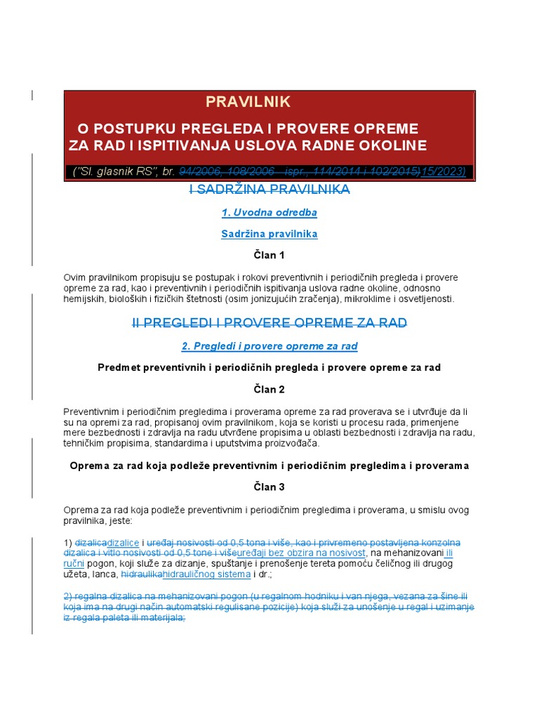 Pravilnik o Postupku Pregleda I Provere Opreme Za Rad 2023 PDF | PDF