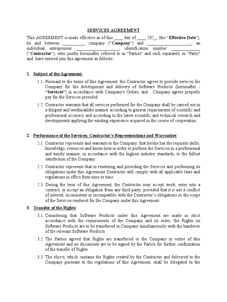 Services Agreement - C2C - Template | PDF | Legal Liability | Employment