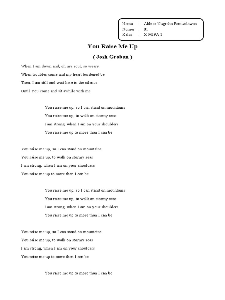 Meaning and Analysis of "You Raise Me Up" | PDF