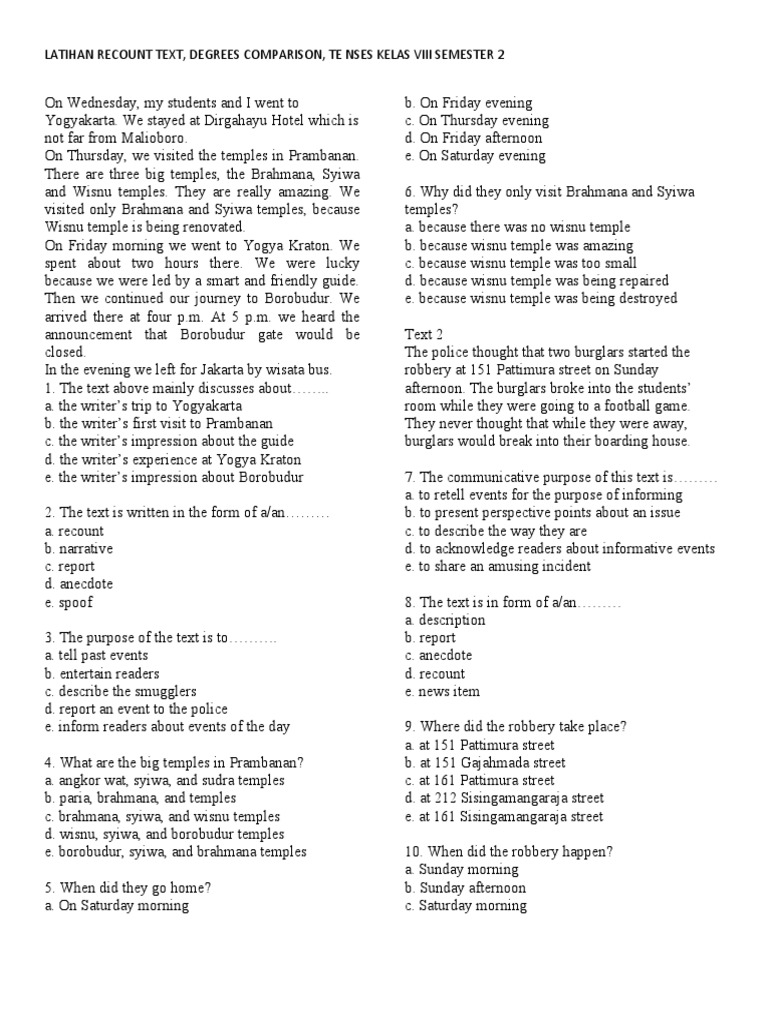 Latihan Recount Text, Tenses, Degrrees | PDF