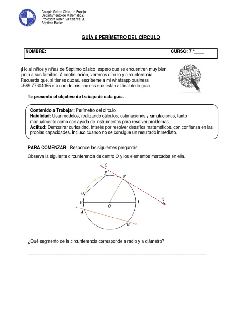 7º Básico Geometría Perimetro Del Circulo | Descargar gratis PDF | Pi ...
