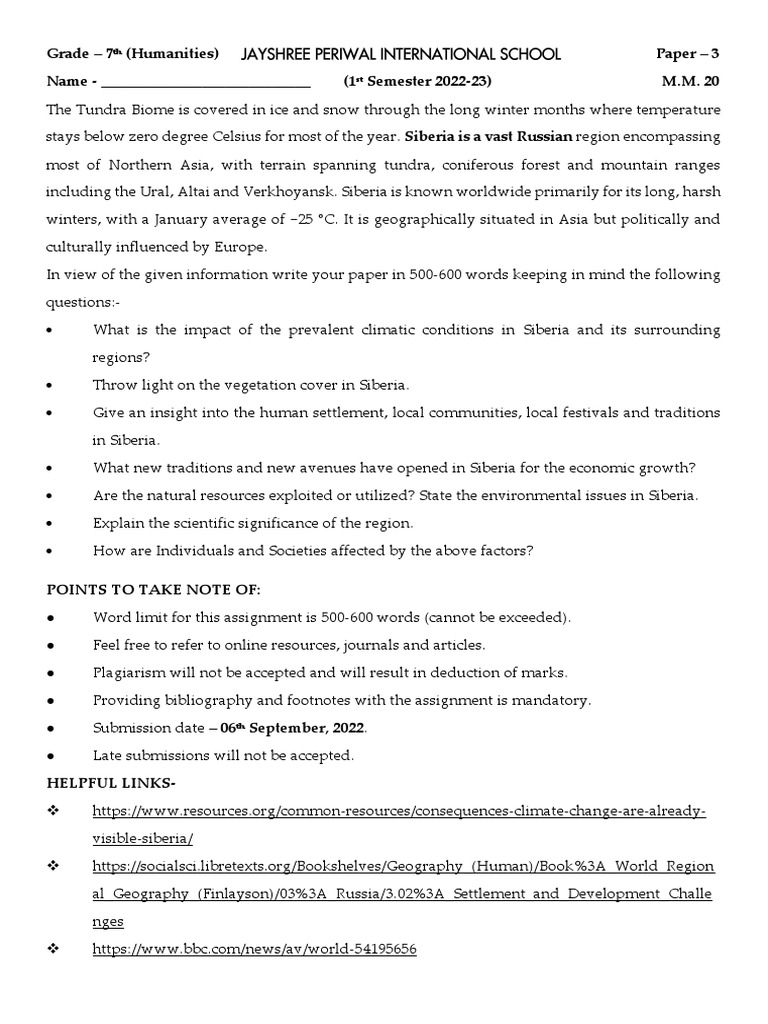 Grade - 7 - Humanities - Paper - 3 PDF | PDF | Social Science