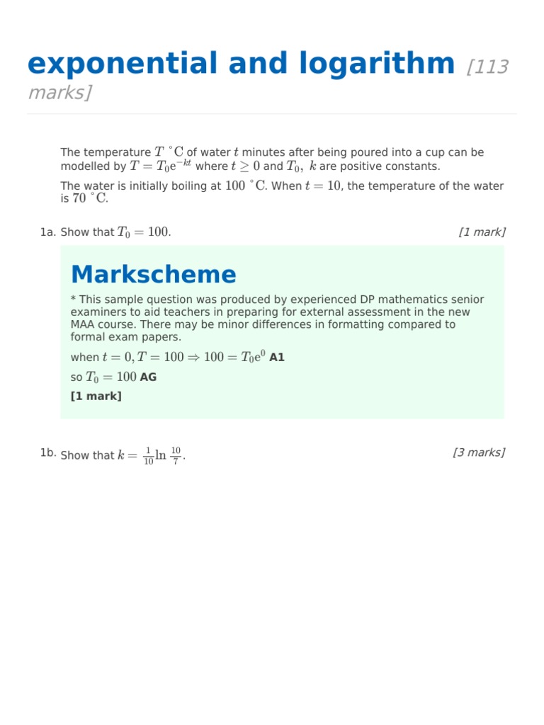 Markscheme - Logarithm Past Paper1 | PDF | Logarithm | Equations