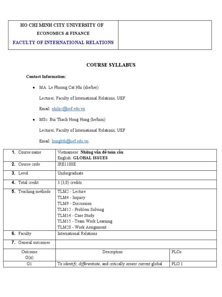 Global Issues Course Syllabus | PDF | Academic Dishonesty | Plagiarism