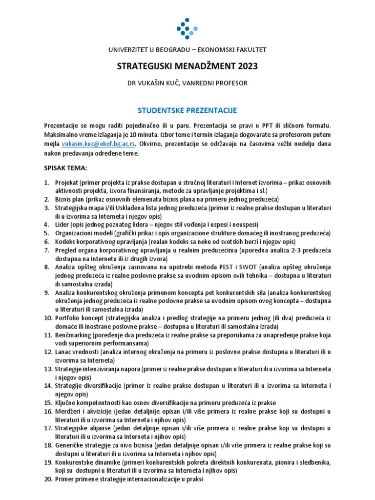 SM 2023 - Teme Za Prezentacije Studenata1 PDF | PDF