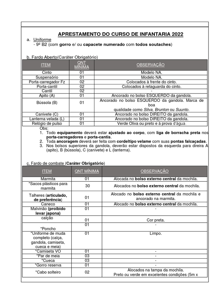 Aprestamento Do Curso de Infantaria 2022 PDF | PDF